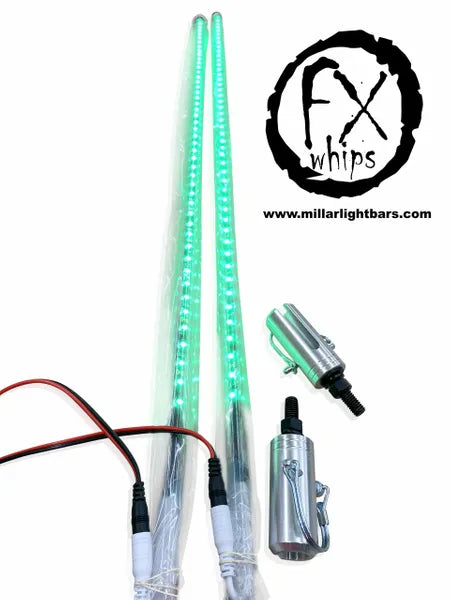 *PAIR* GREEN LED LIGHT WHIP – MILLAR LIGHT BARS - FX WHIPS, LLC