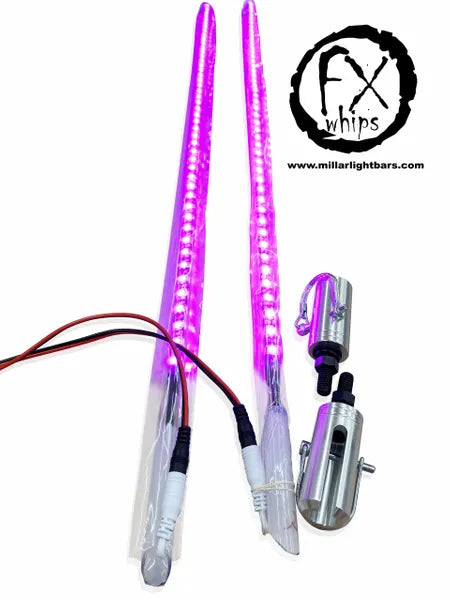 *PAIR* PINK LED LIGHT WHIP – MILLAR LIGHT BARS - FX WHIPS, LLC