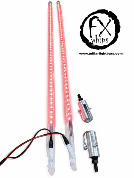 *PAIR* RED LED LIGHT WHIP – MILLAR LIGHT BARS - FX WHIPS, LLC