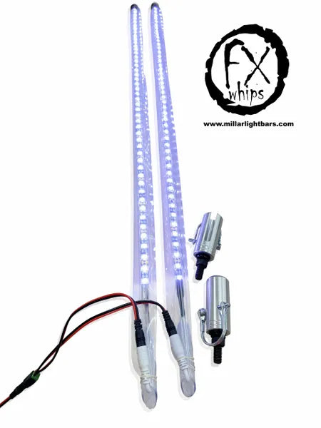 *PAIR* WHITE LED LIGHT WHIP – MILLAR LIGHT BARS - FX WHIPS, LLC